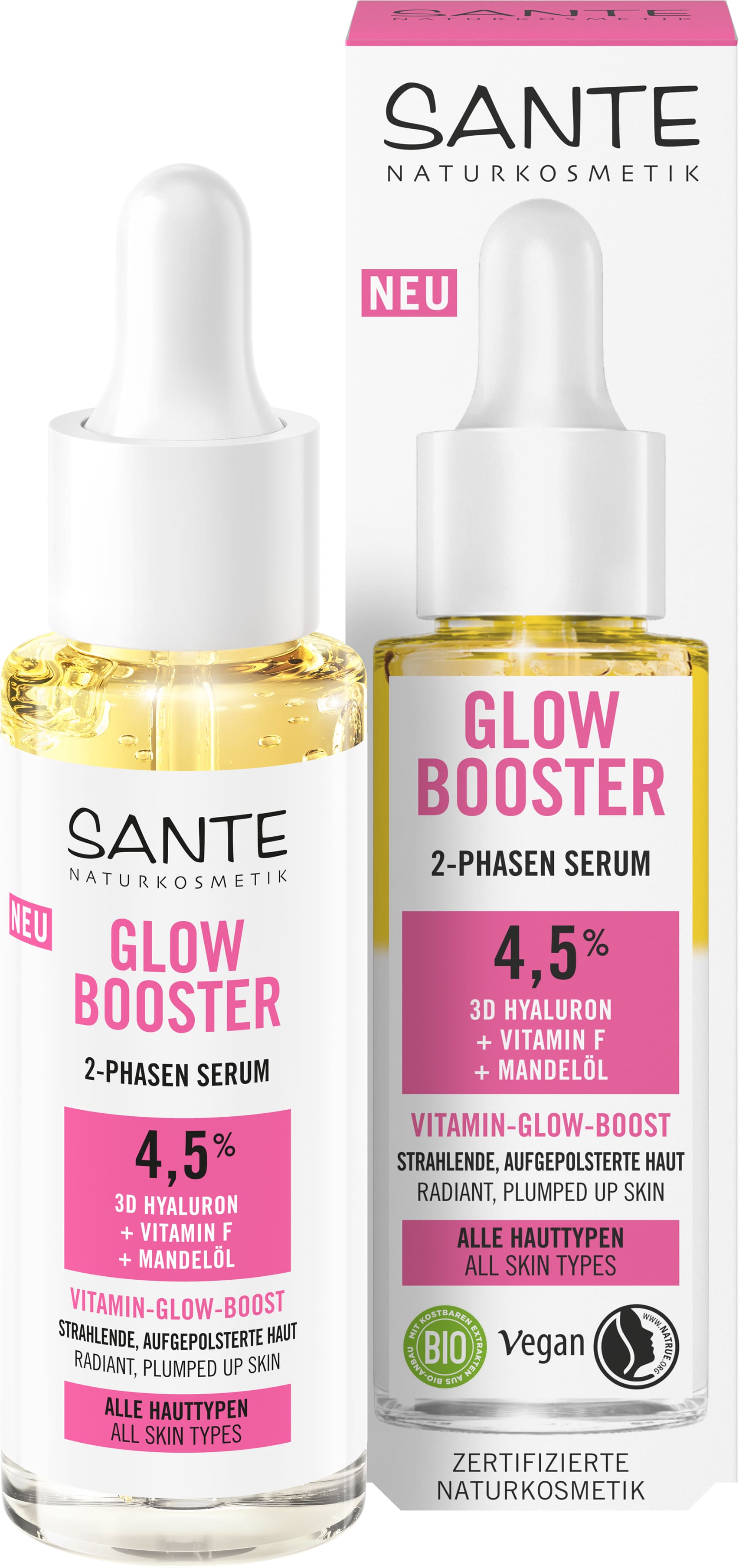 Glow Booster 2-Phasen Serum mit 3D Hyaluron, Vitamin F & Mandelöl ...